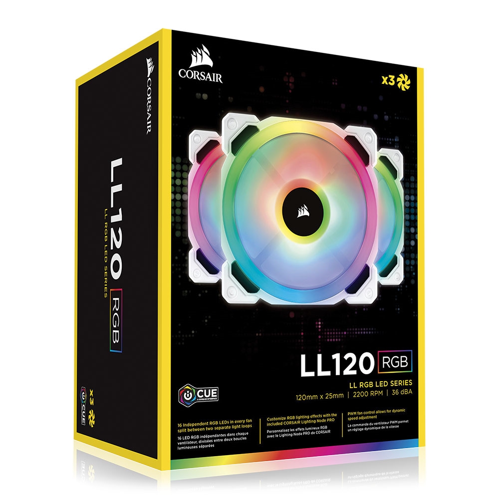 Corsair White LL120 RGB 120mm Dual Light Loop 3 Fan + Lighting Node PRO ...