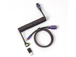 Keychron Premium Coiled Aviator USB Cable - Rainbow Plated Black ...