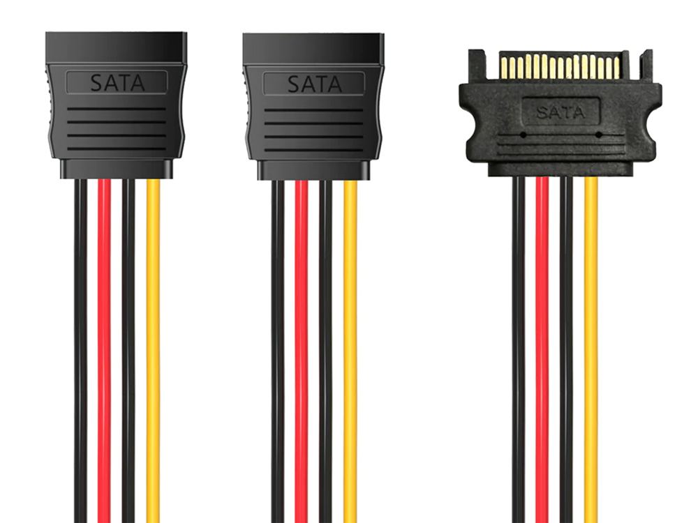 Cruxtec 20cm SATA Power Splitter Cable 15pin Male to 2 x 15pin Female ...