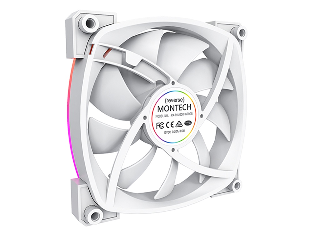 Montech RX140 PWM 140mm Reverse ARGB Fan - White | Case Fans & LED Lighting