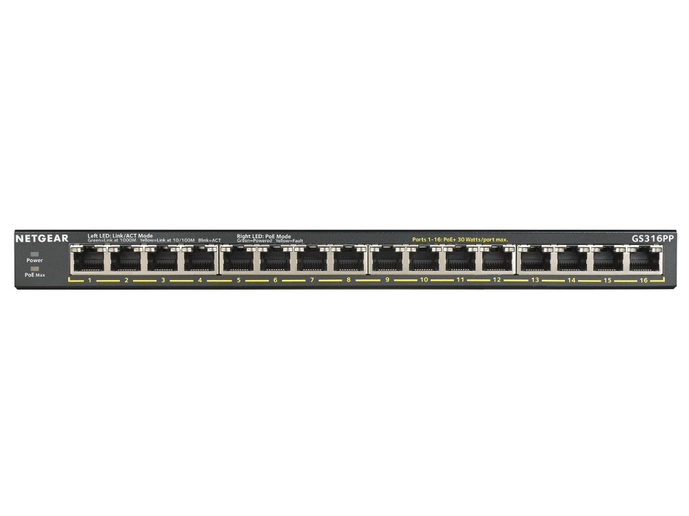 Netgear GS316PP 16-Port Gigabit Ethernet Unmanaged PoE+ Switch ...