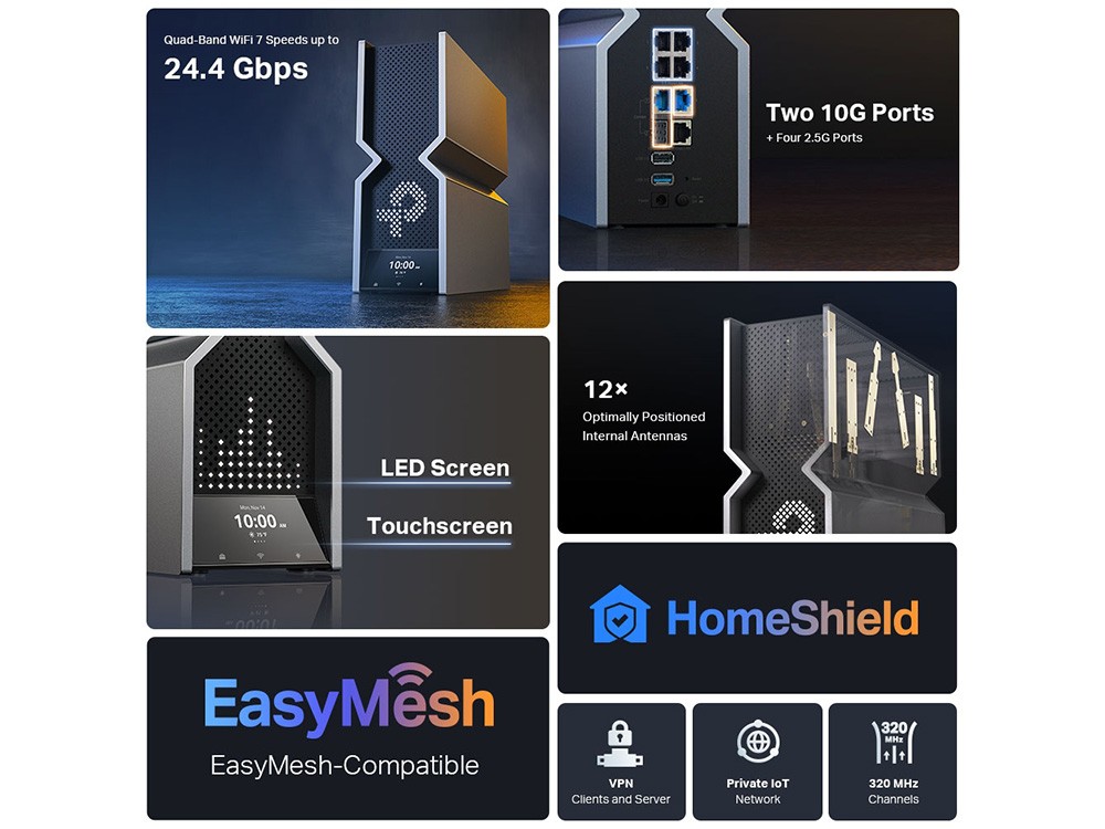 TP-Link Archer BE900 BE24000 Quad-Band Wi-Fi 7 Router [Archer BE900]