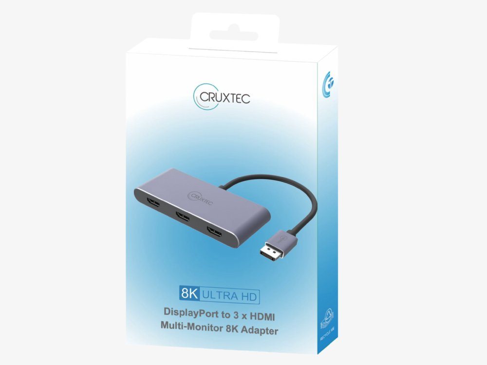 Cruxtec DisplayPort to 3 x HDMI Multi-Monitor 8K Adapter [DT3H-8K-SG]