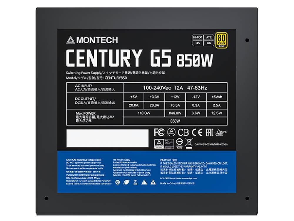 Montech CENTURY G5 850W 80+ Gold ATX 3.0 Fully Modular Power Supply ...
