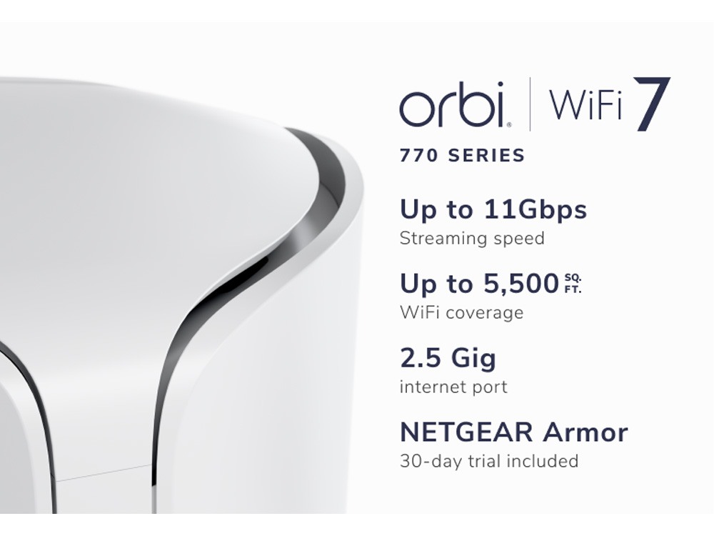Netgear Orbi RBE772 Tri-Band WiFi 7 11Gbps Mesh (2-Pack) [RBE772-100APS]