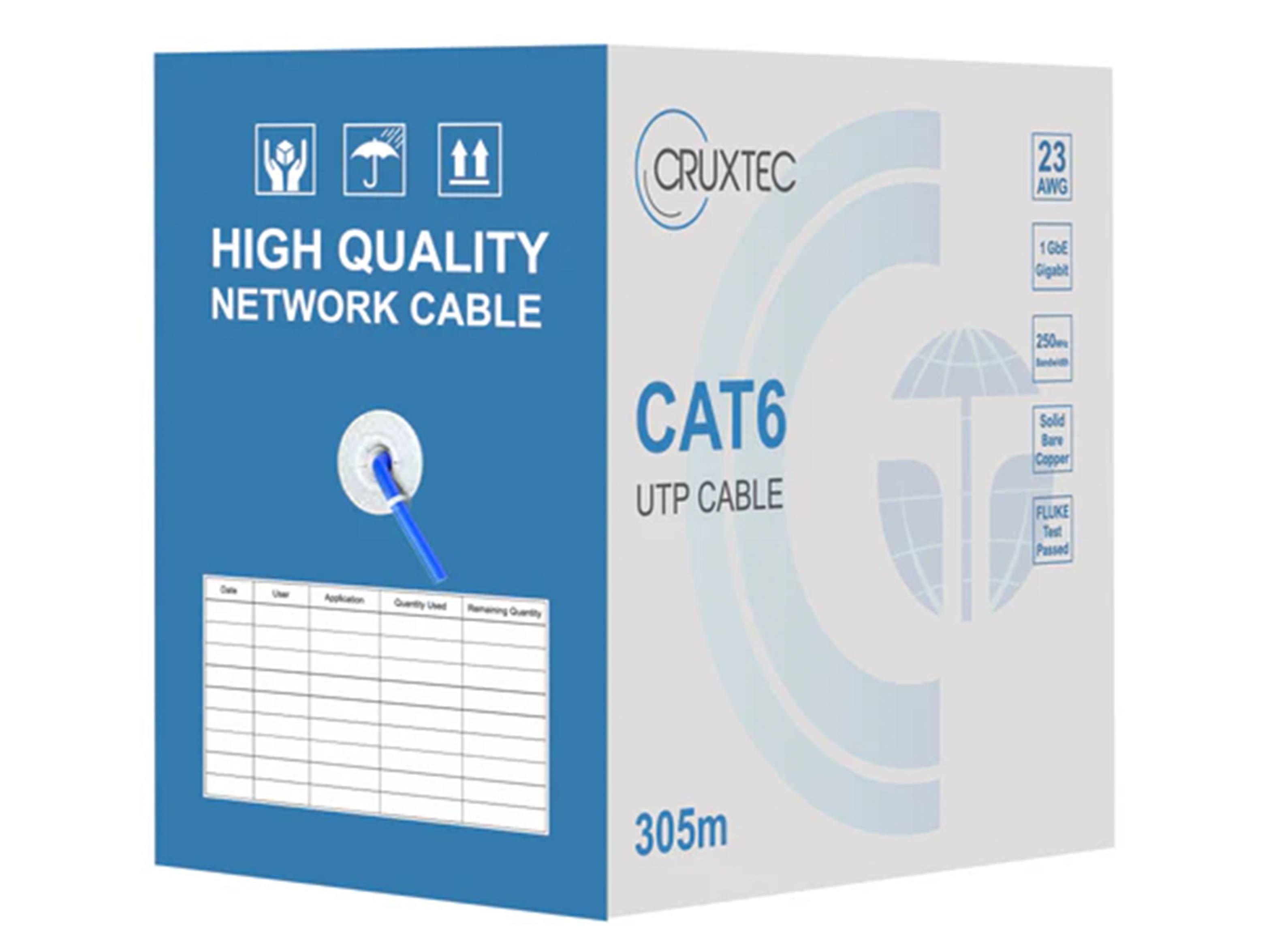 Cruxtec 305m CAT6 UTP Ethernet Cable Reel Box with Solid Conductor ...